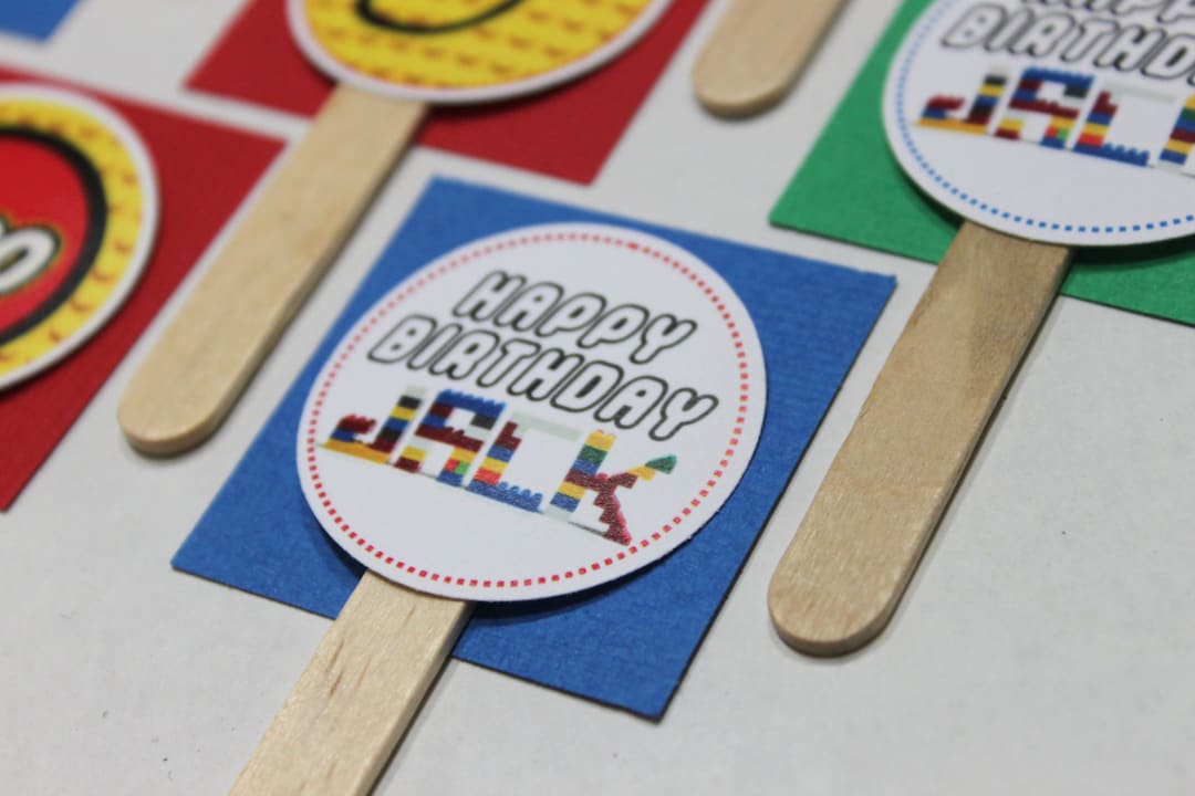 Building Block Birthday Cupcake Toppers (set of 12) - Cupcake Topper ...