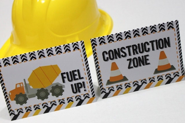 Construction party menu card tent card 4 Dig In Fuel | Etsy