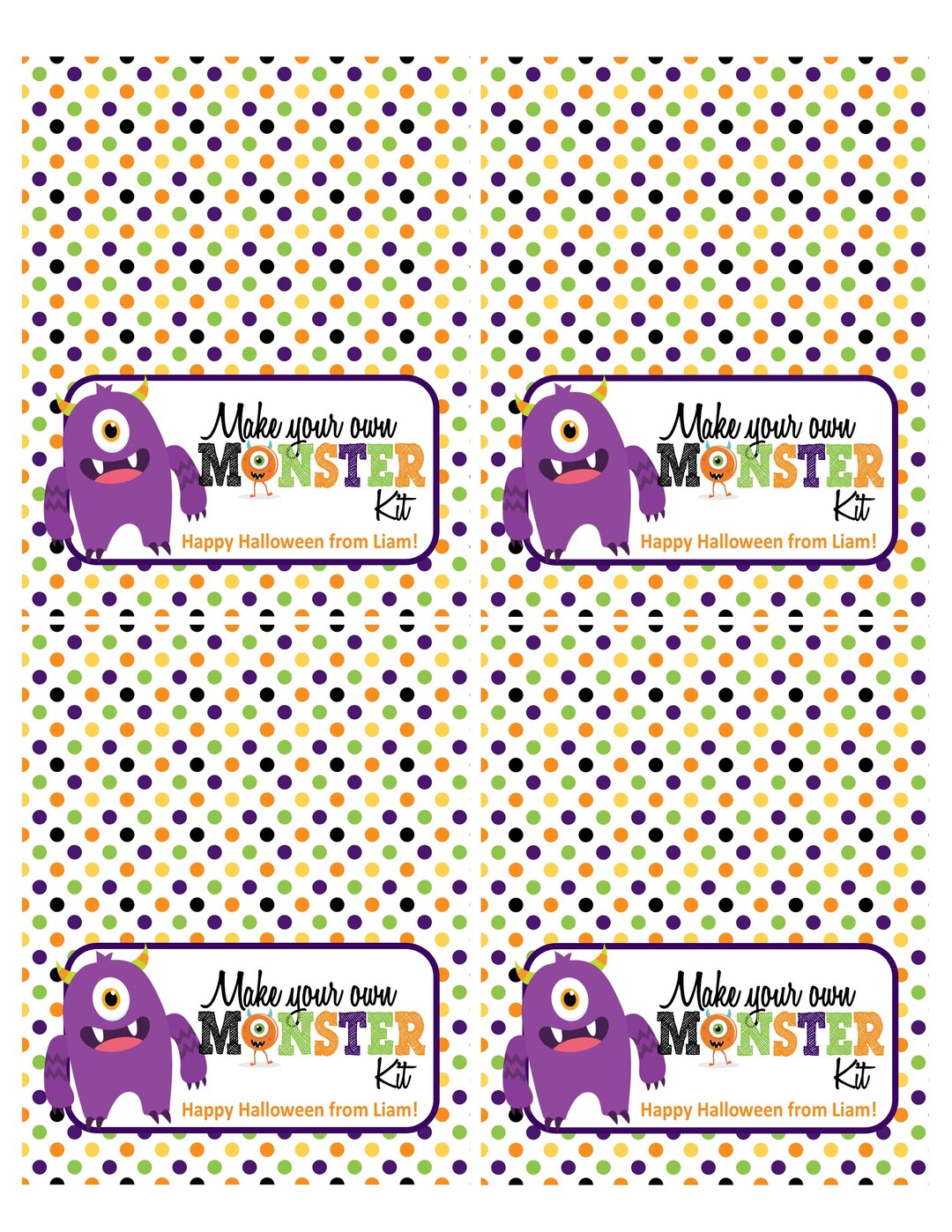 Halloween Treat Topper PRINTABLE, Make Your Own Monster Kit, Make a ...