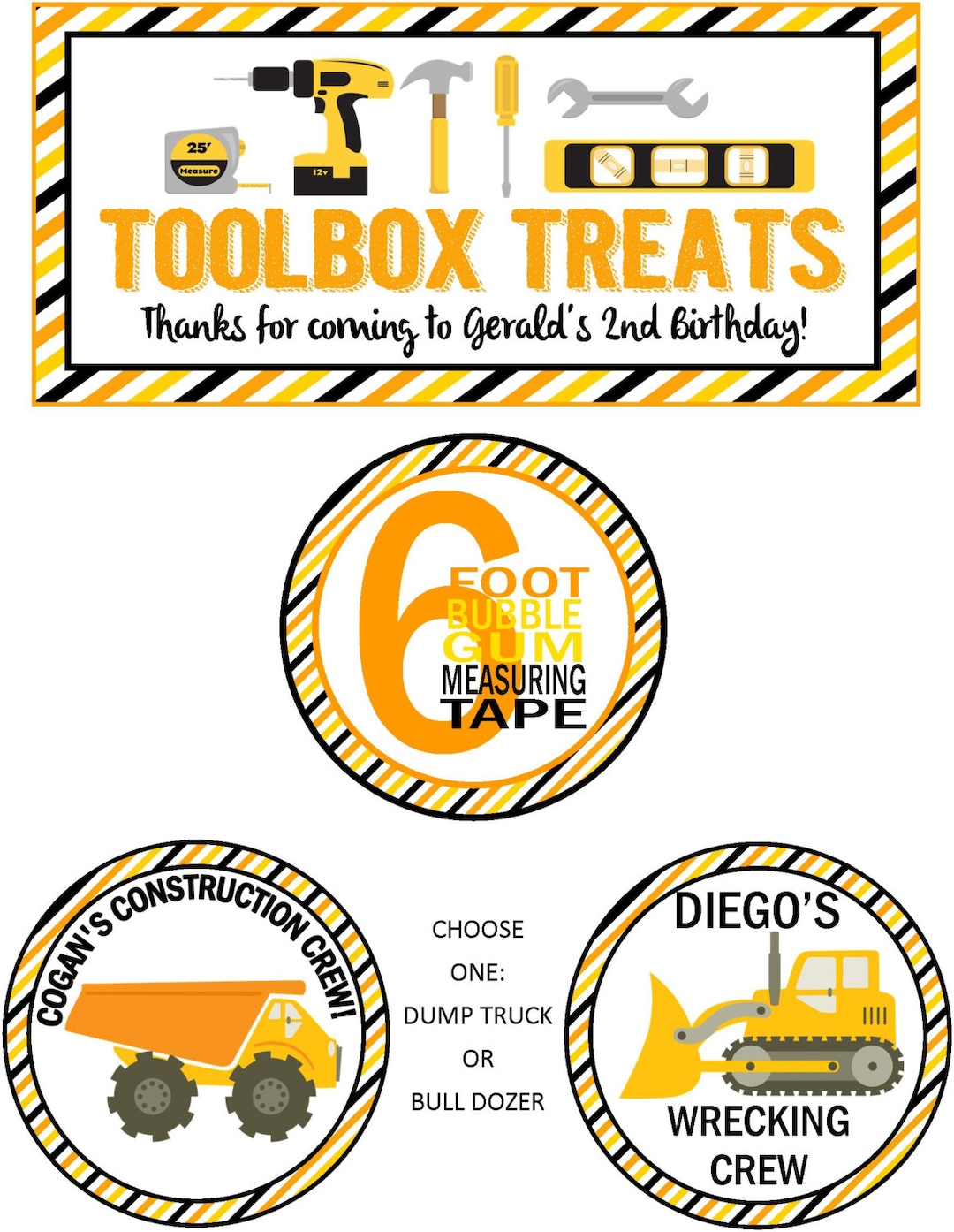 Construction Birthday Party Labels, DIGITAL DOWNLOAD PACK - Favor Box ...