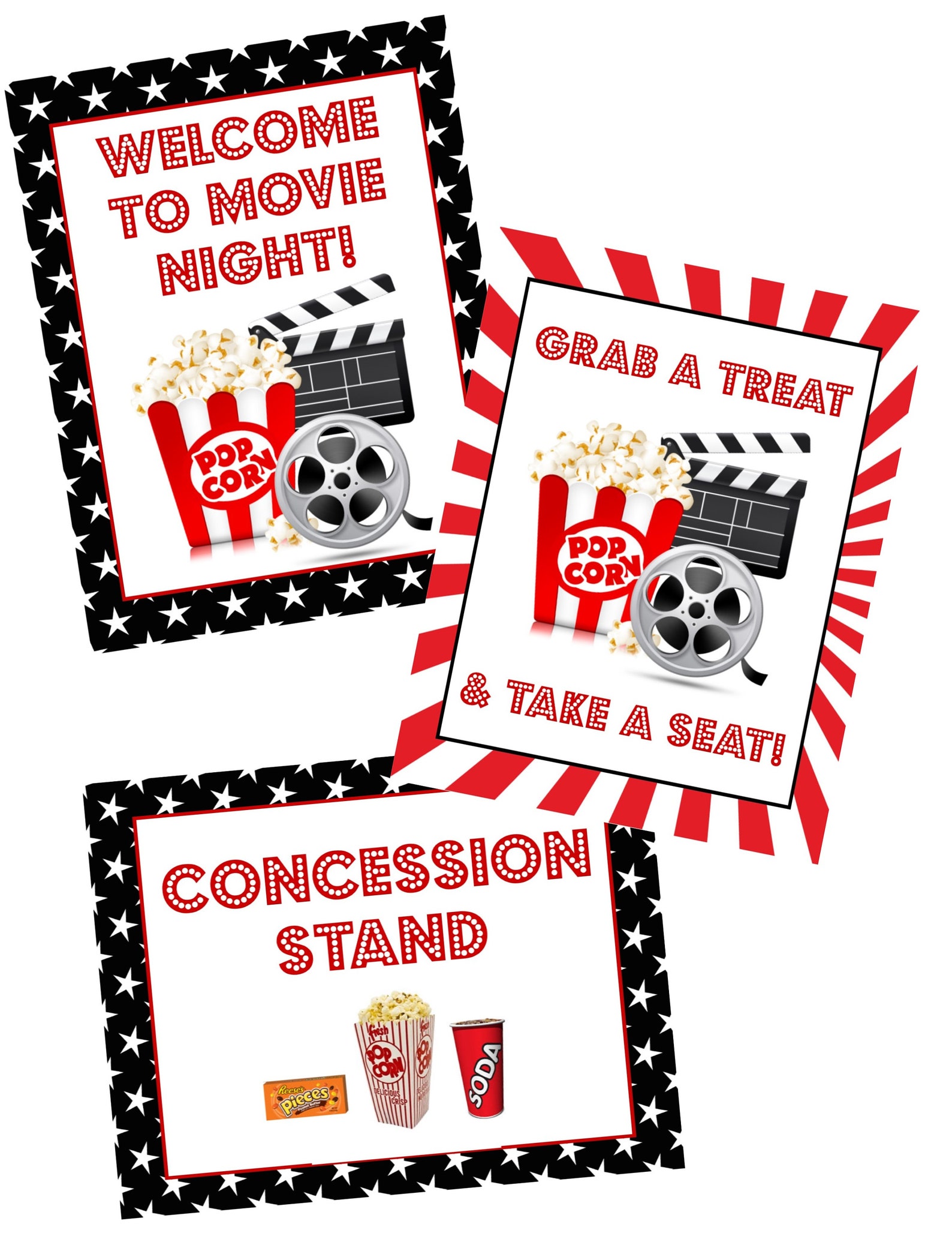 Movie night poster set PRINTABLE 3 signs Welcome to movie | Etsy