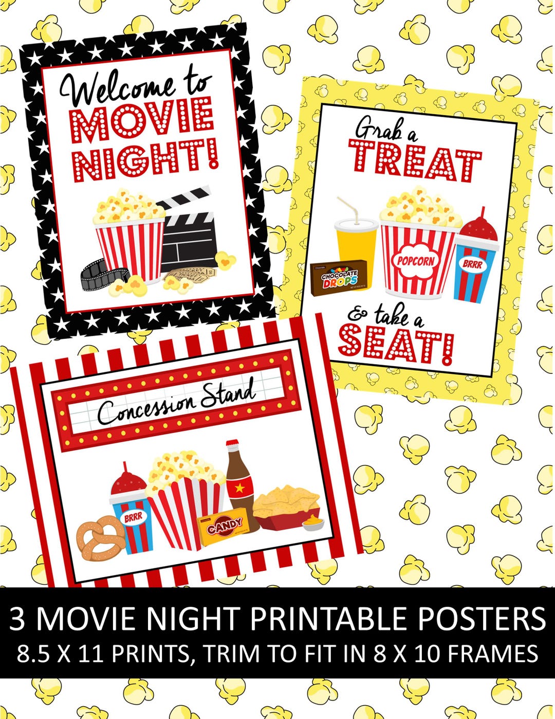 Movie Night Poster Set PRINTABLE - 3 Signs Welcome to Movie Night ...