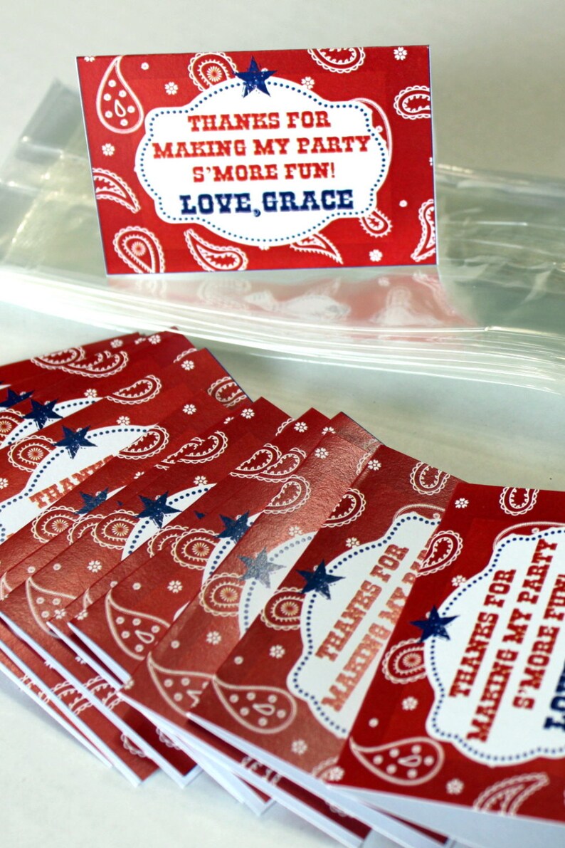 Western Birthday Party Treat Toppers and Bag, Cowboy Cowgirl - Smores ...