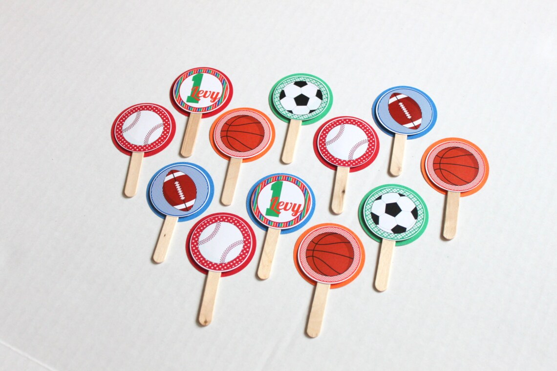 All Sports Party Cupcake Toppers 12 Birthday Cupcake - Etsy