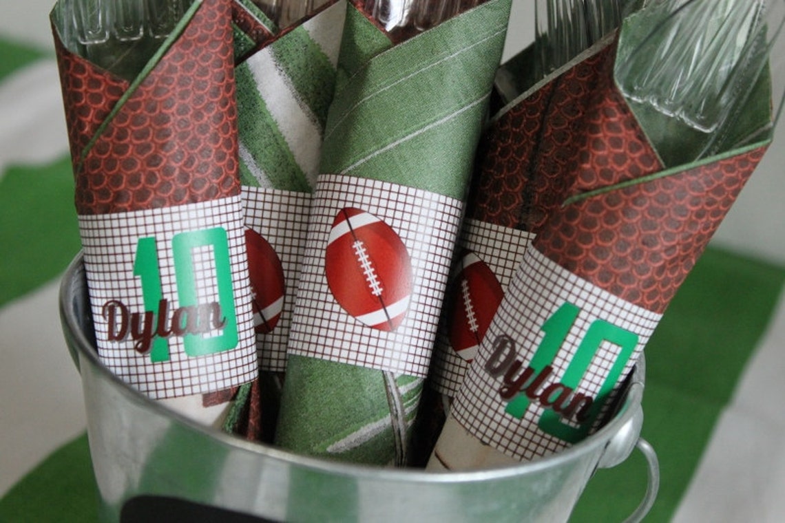 Football Party Napkin Wrap Utensil Wrap Football Birthday - Etsy