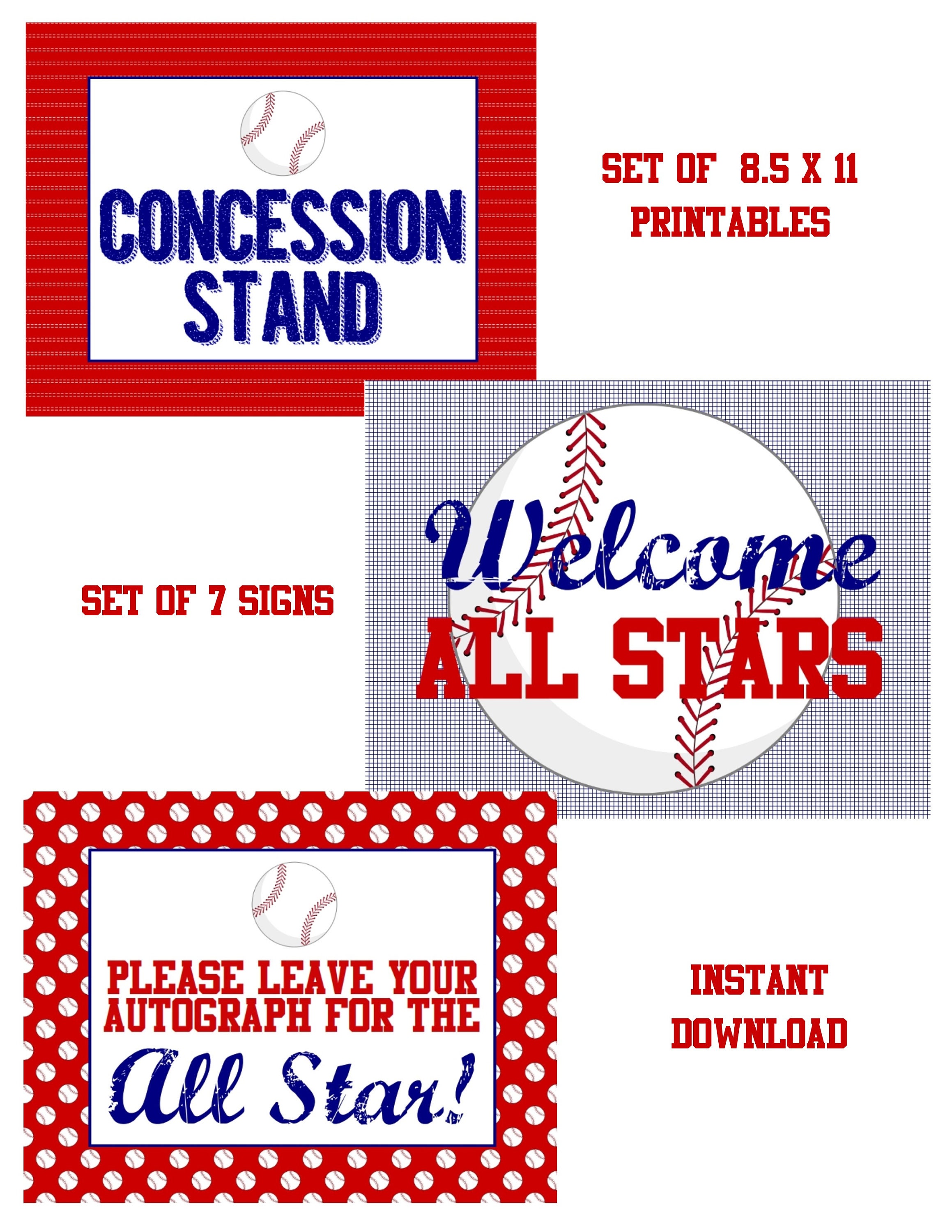 Baseball party signs PRINTABLE baseball birthday party | Etsy