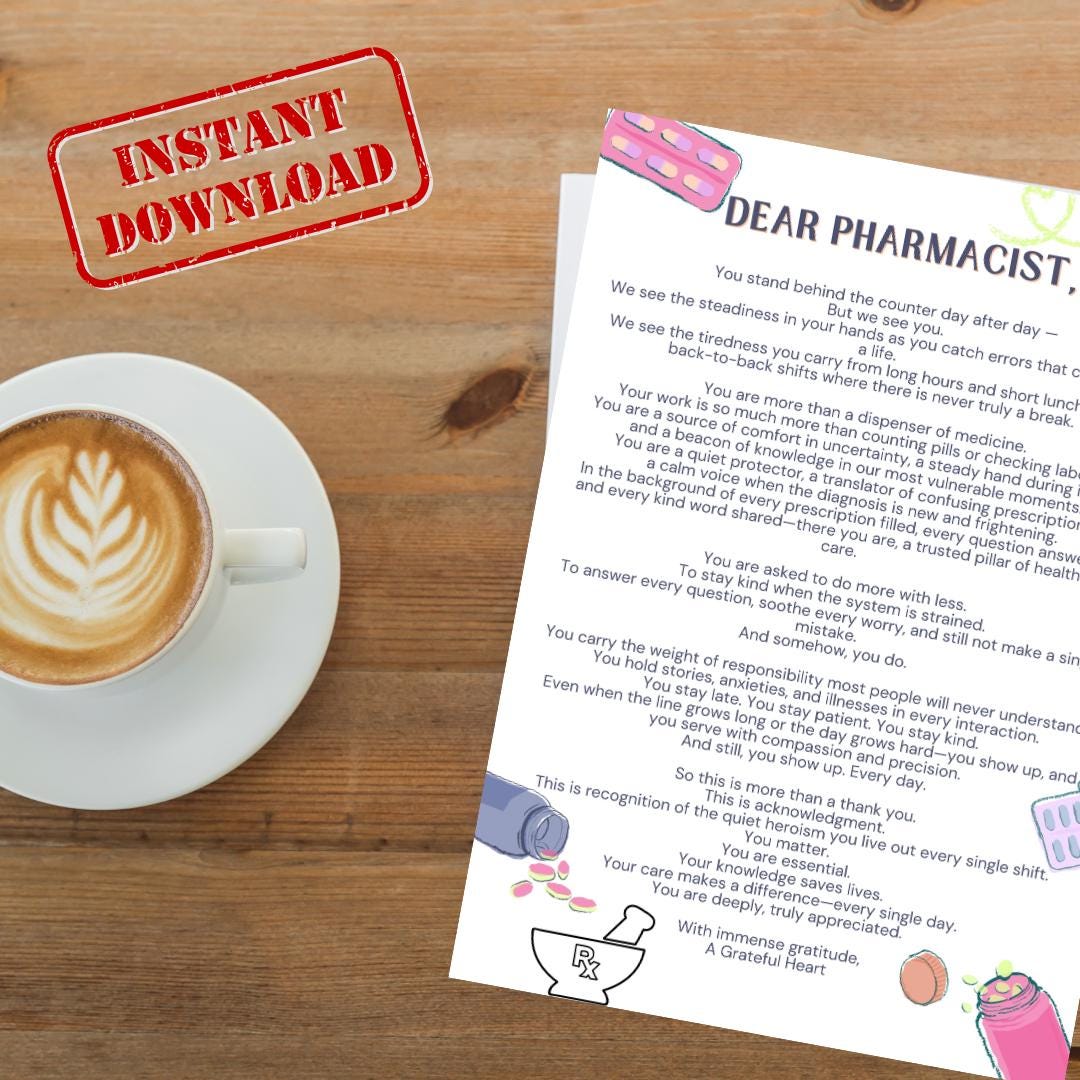 Emotional Letter to Pharmacist | Printable Appreciation Note ...