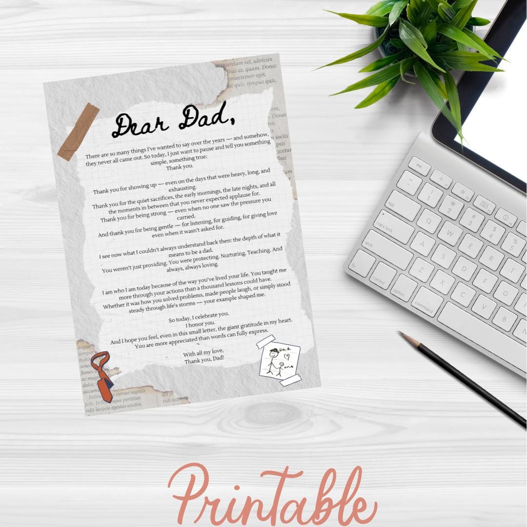Heartfelt Letter to Dad | Father's Day Printable Gift | Appreciation ...
