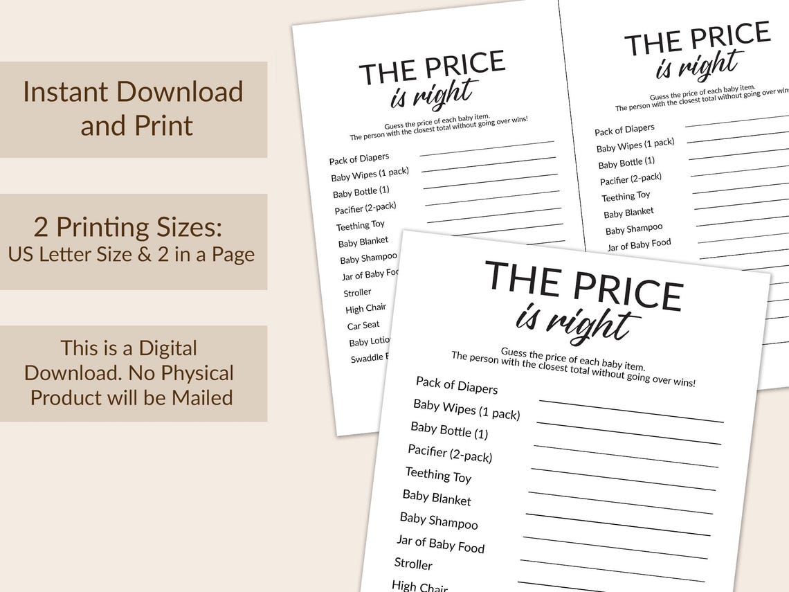 The Price is Right Baby Shower Game Printable, Party Icebreaker, Baby ...