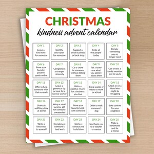 Christmas Advent Calendar Printable, Kindness Month, Family Holiday ...