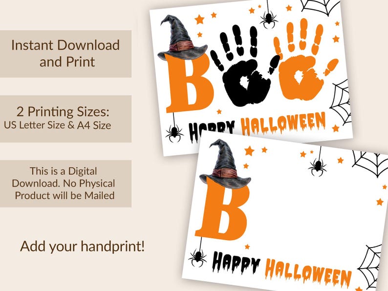 Boo Handprint Printable, Happy Halloween, Ghost Craft Keepsake for Kids ...