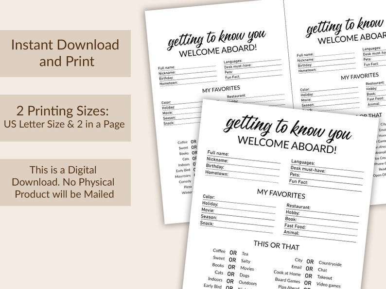Getting to Know You Printable, New Employee Icebreaker, Team Building ...