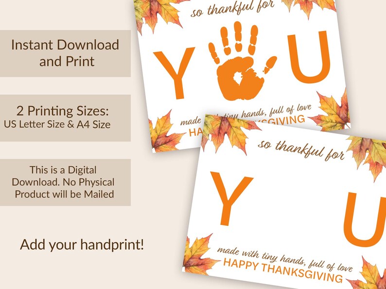 Thanksgiving Handprint Printable, so Thankful for You, Fall Keepsake ...