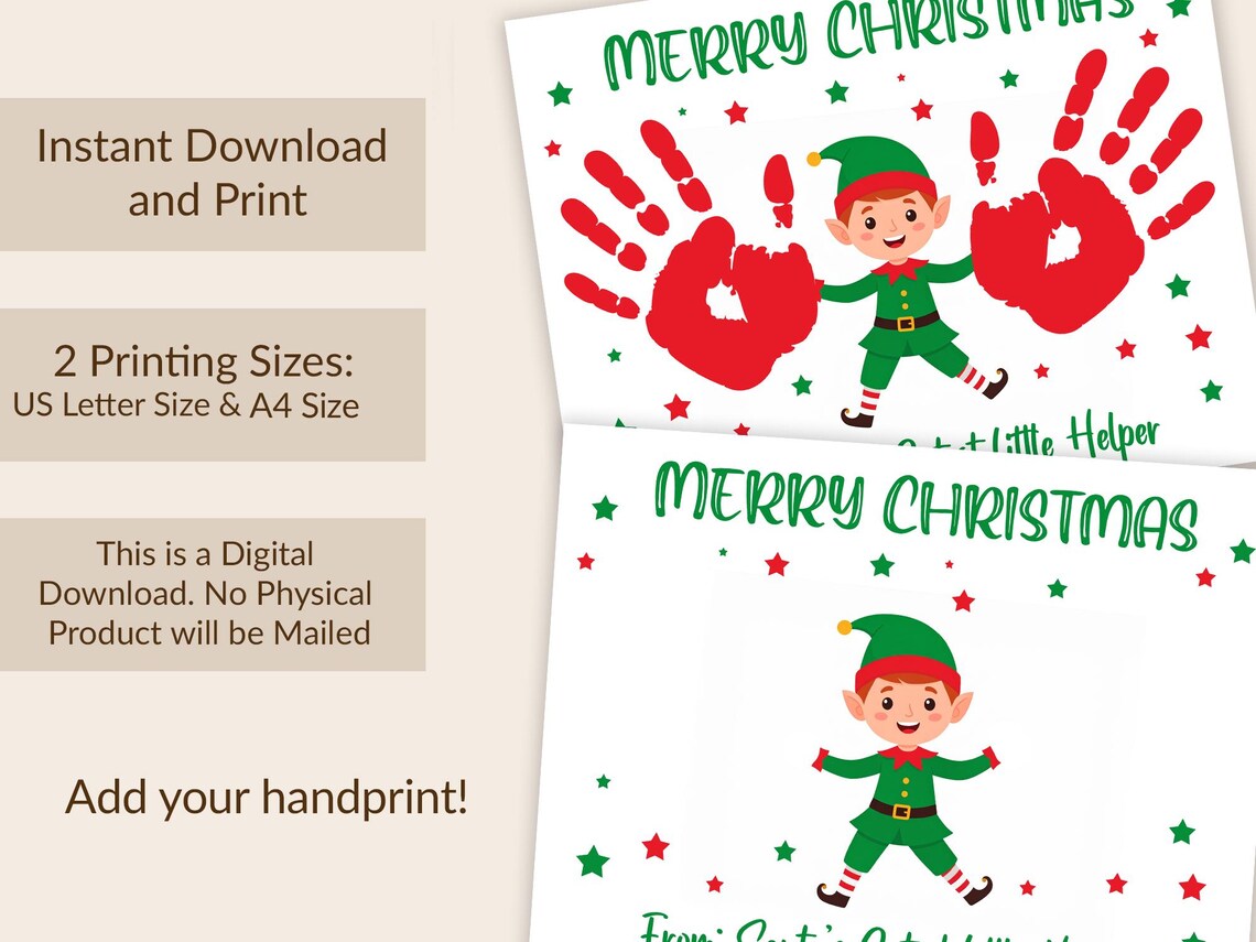 Elf Handprint Printable, Merry Christmas, Christmas Craft Keepsake for ...