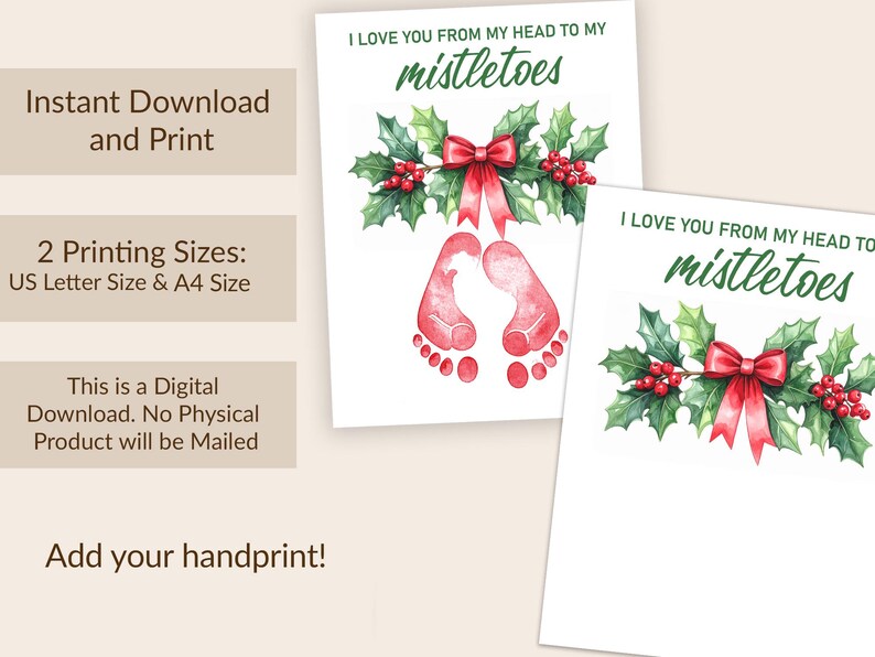 Christmas Footprint Craft Printable, Christmas Mistletoes, Christmas ...