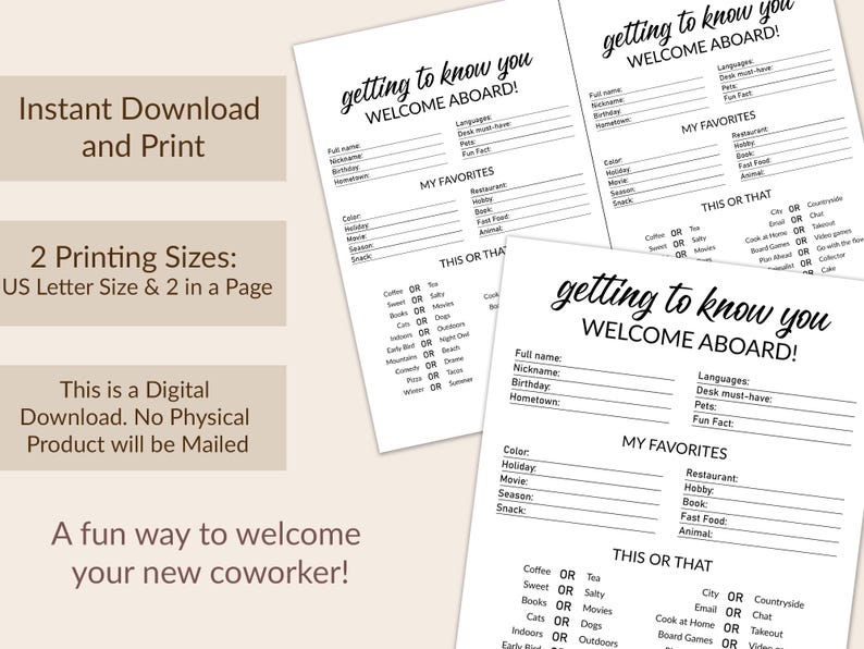 Getting to Know You Printable, New Employee Icebreaker, Team Building ...