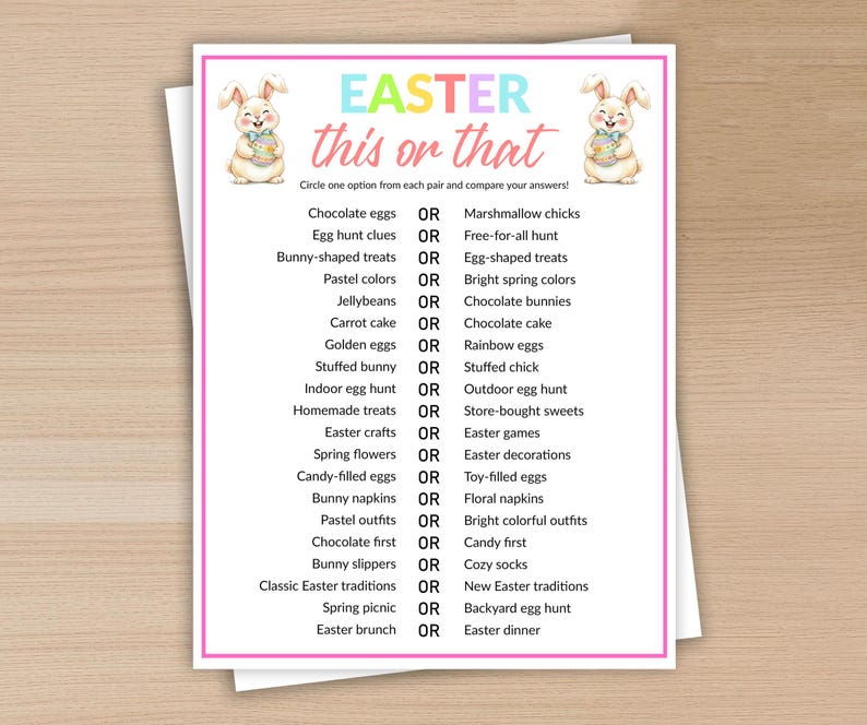 Easter This or That Game Printable, Easter Day Game, Easter Party ...