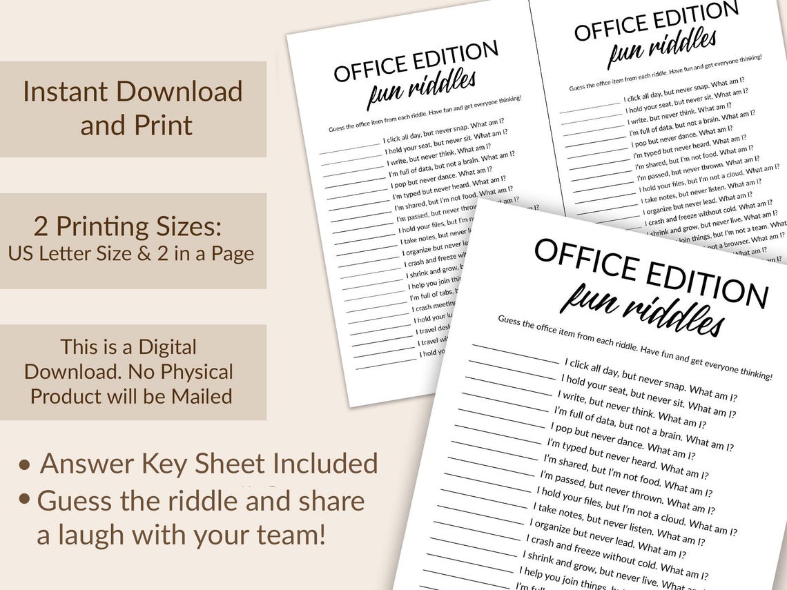 Office Riddles Printable, Fun Office Team Building Game Activity ...