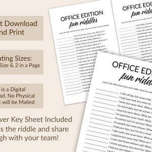 Office Riddles Printable, Fun Office Team Building Game Activity ...