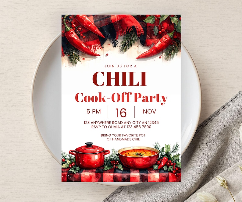 Chili Cook off Party Invitation Template, Thanksgiving Dinner ...