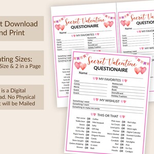 Secret Valentine Questionnaire Printable, Valentine's Day Game ...