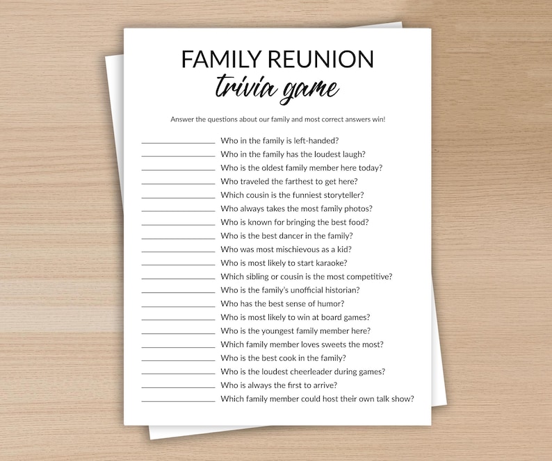 Family Reunion Trivia Game, Game Printable, Family Game Night Activity ...