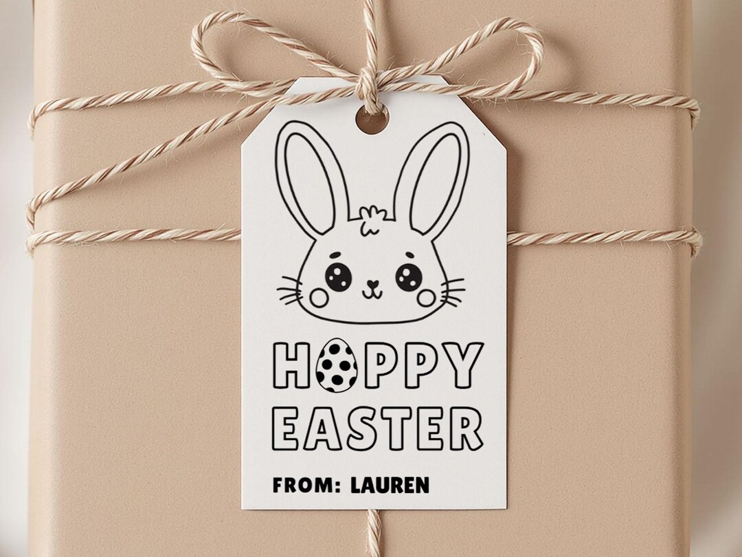 Easter Coloring Gift Tag, Editable Easter Gift Tag, Hoppy Easter ...