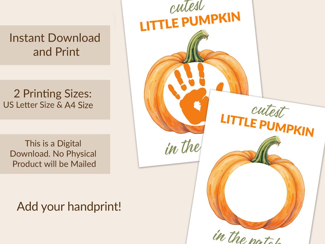 Cutest Little Pumpkin in the Patch Handprint Printable, Fall Keepsake ...