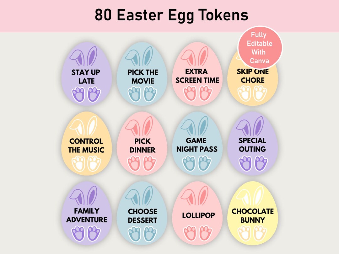 80 Editable Easter Egg Filler Token Template, Printable Easter Day ...