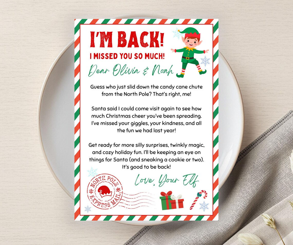 Editable Elf Arrival Letter, Christmas Elf Return Letter, I'm Back ...
