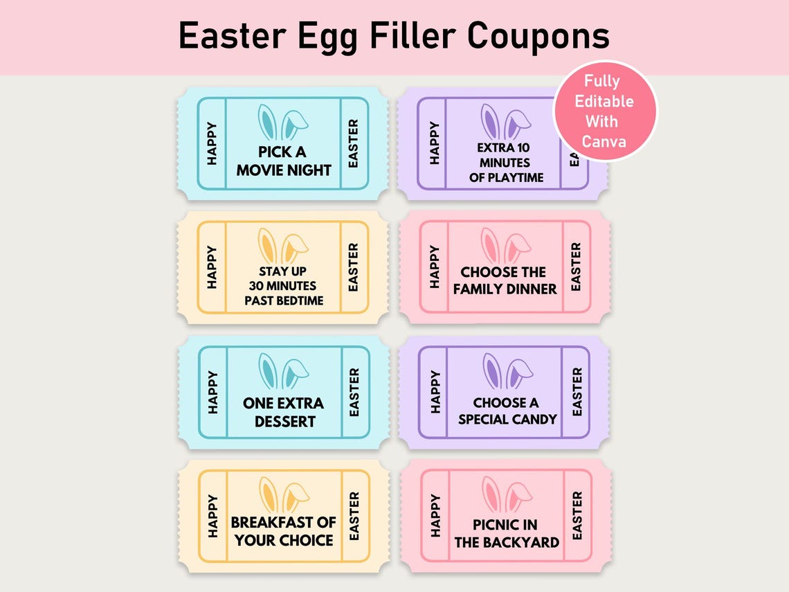 Editable Easter Egg Filler Coupon Template, Printable Easter Day Coupon ...