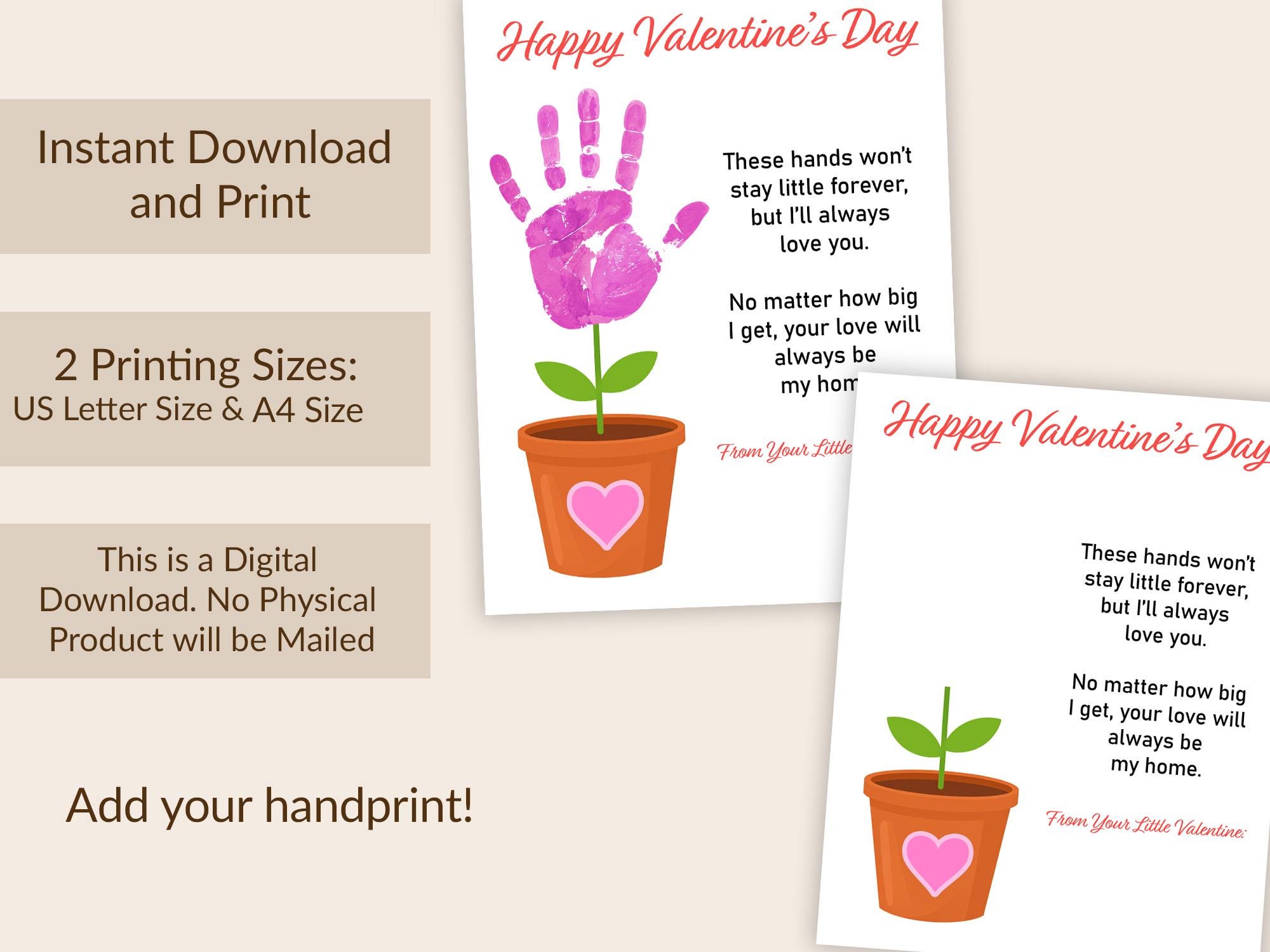 Happy Valentine's Day Handprint Printable, Craft Keepsake for Kids, Art ...