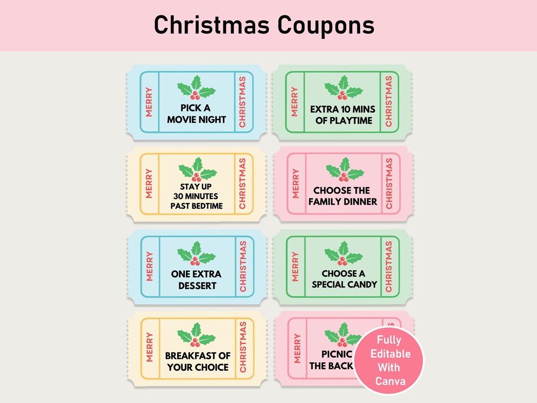 Editable Christmas Gift Coupon Template, Printable Gift, DIY Christmas ...