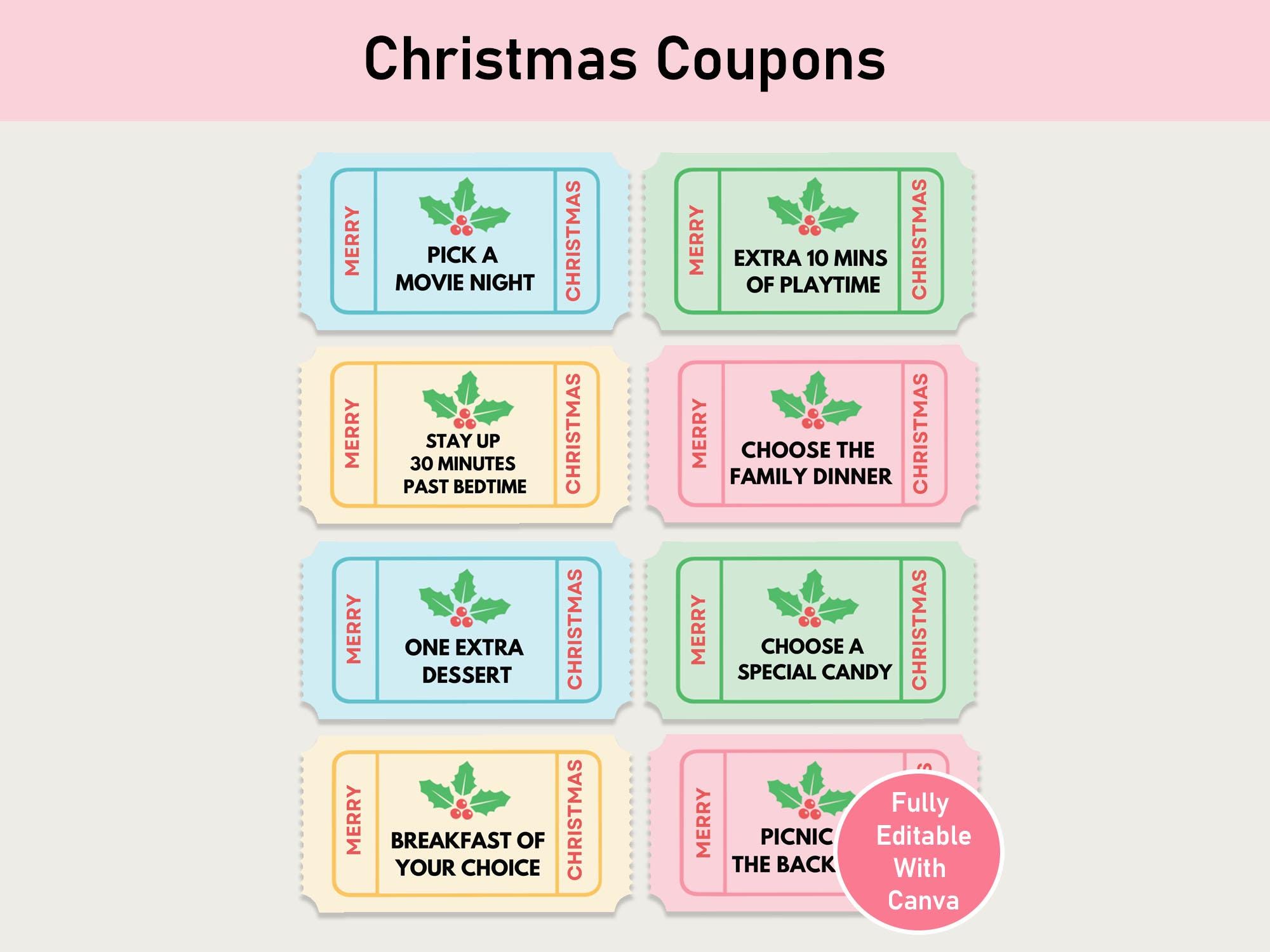 Editable Christmas Gift Coupon Template, Printable Gift, DIY Christmas ...