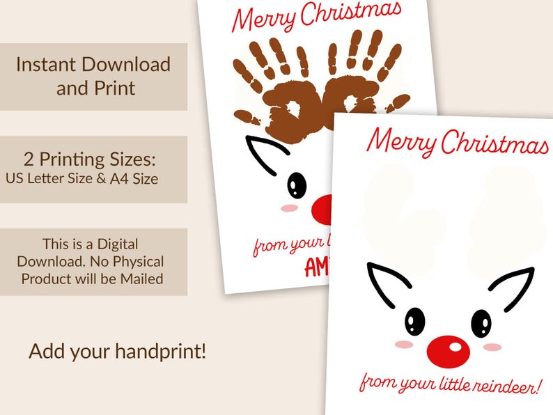 Reindeer Handprint Printable, Merry Christmas, Christmas Craft Keepsake ...