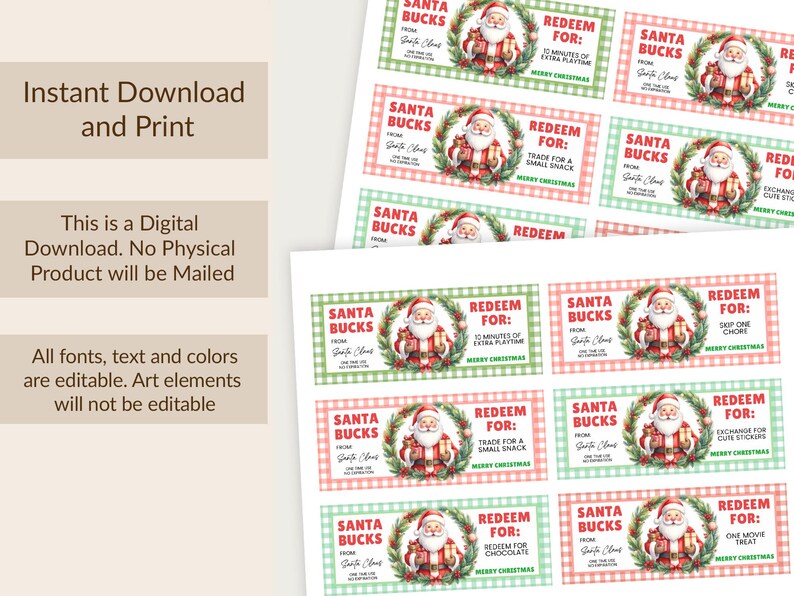 Editable Christmas Santa Bucks Template, Printable Gift, DIY Christmas ...