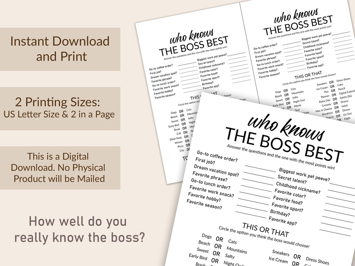 Who Knows the Boss Best Game, Printable Icebreaker for Work, Team ...