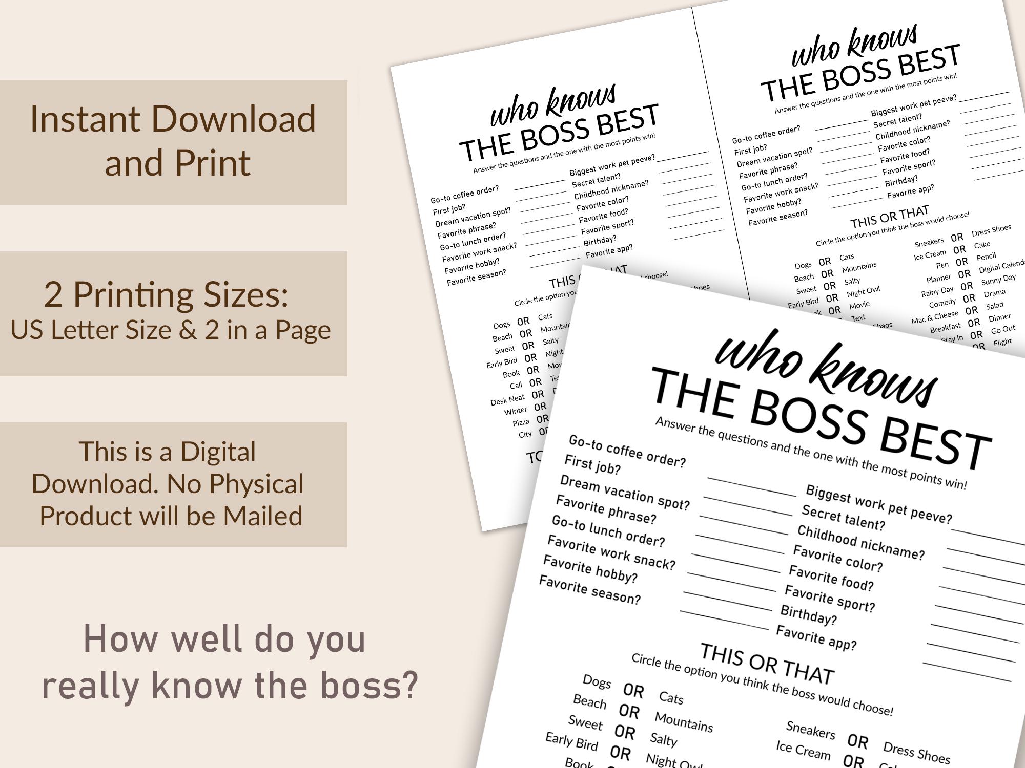 Who Knows the Boss Best Game, Printable Icebreaker for Work, Team ...