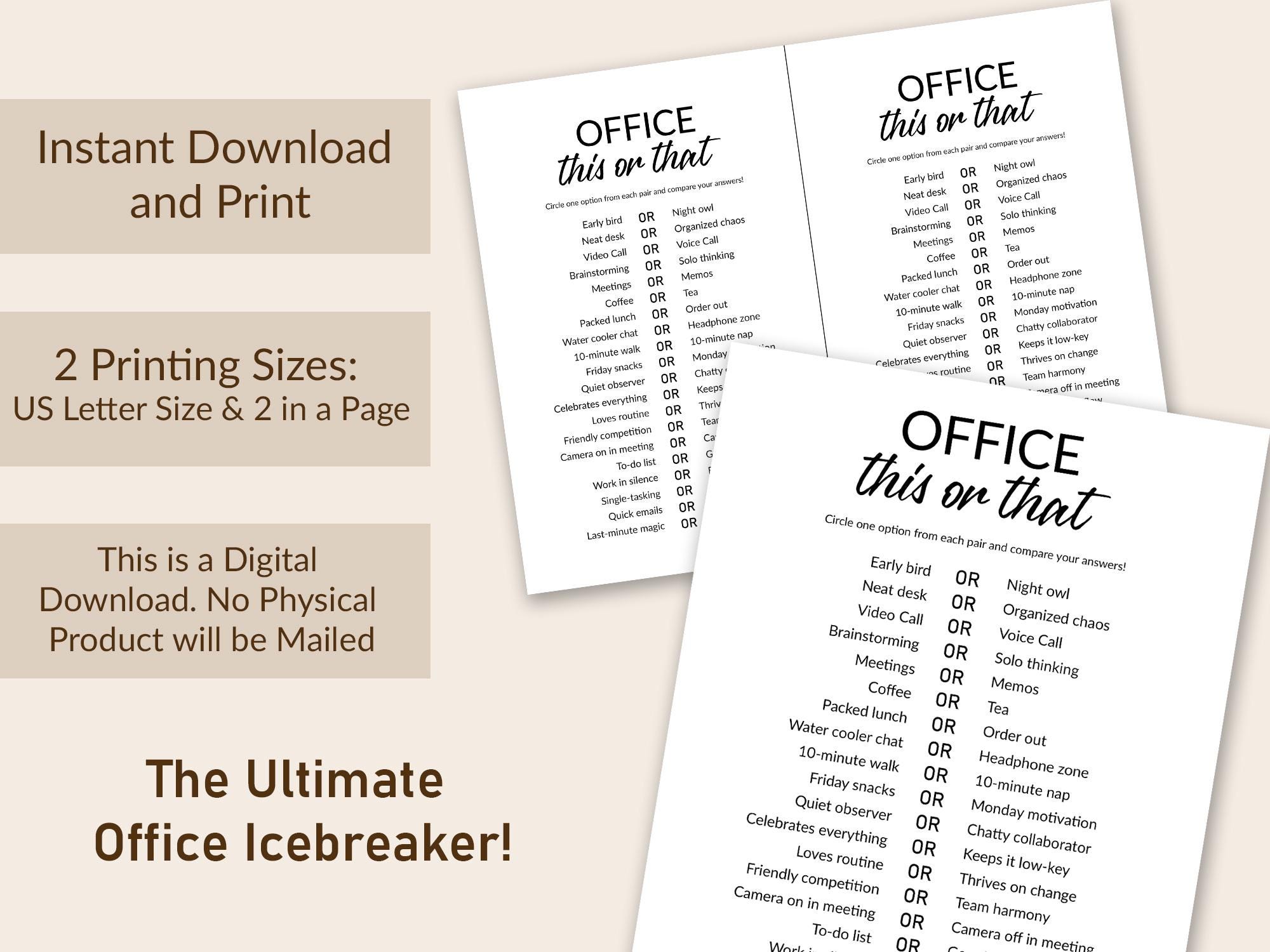 Office This or That Game, Printable Icebreaker for Work, Team Building ...