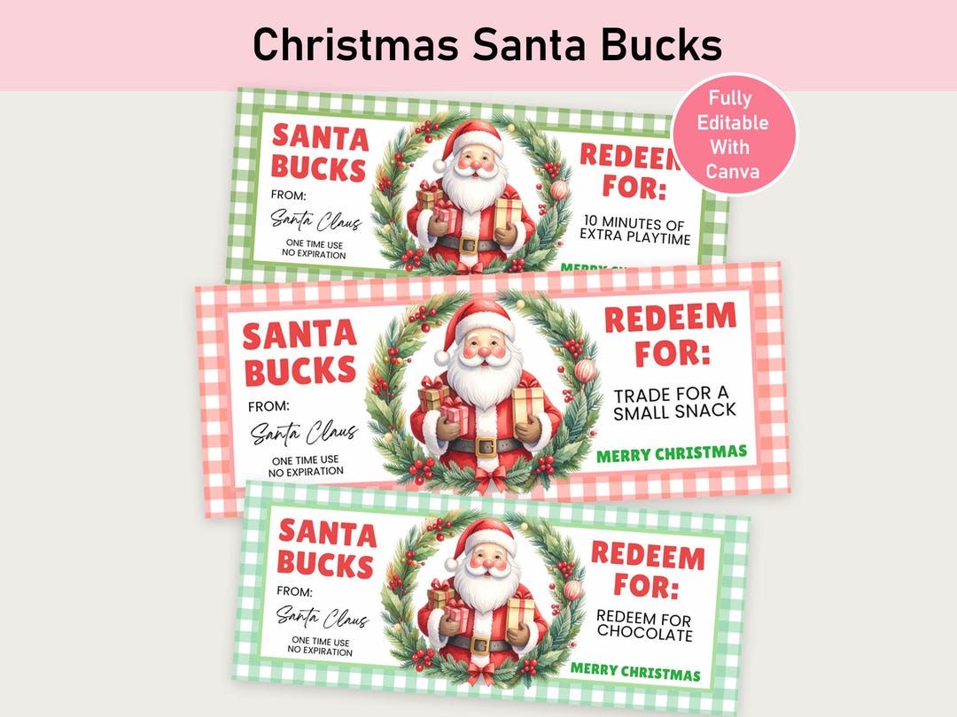 Editable Christmas Santa Bucks Template, Printable Gift, DIY Christmas ...