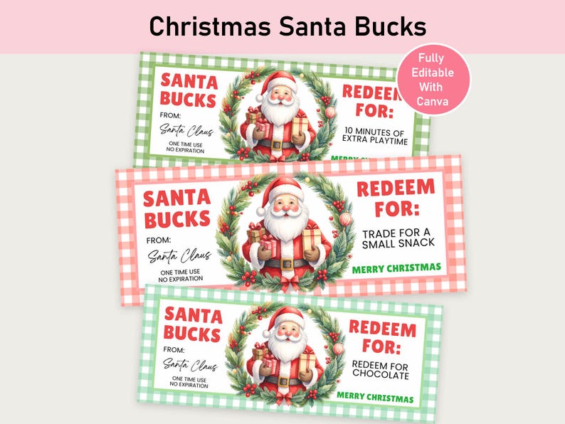 Editable Christmas Santa Bucks Template, Printable Gift, DIY Christmas ...