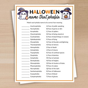 Halloween Phobia Matching Game Printable, Name That Phobia, Spooky Fear ...