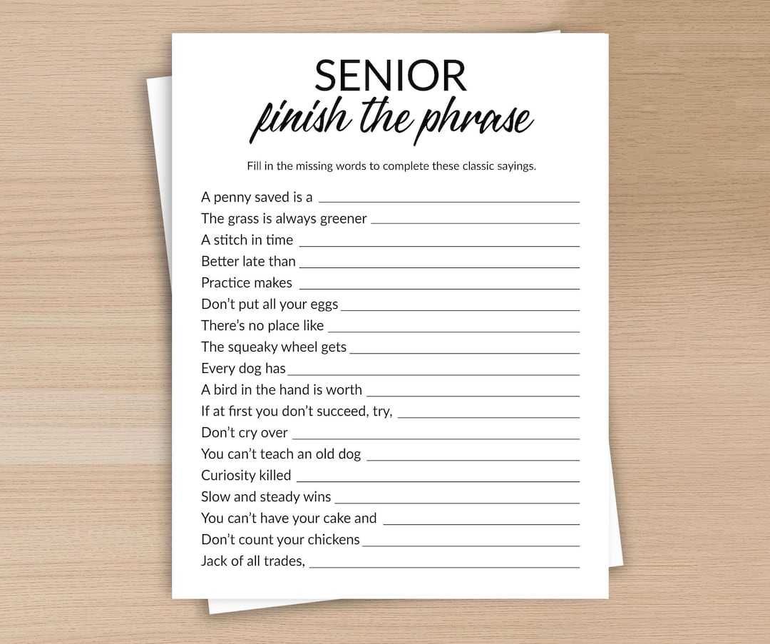 Senior Finish the Phrase Game, Games for Seniors, Elderly Care, Senior ...