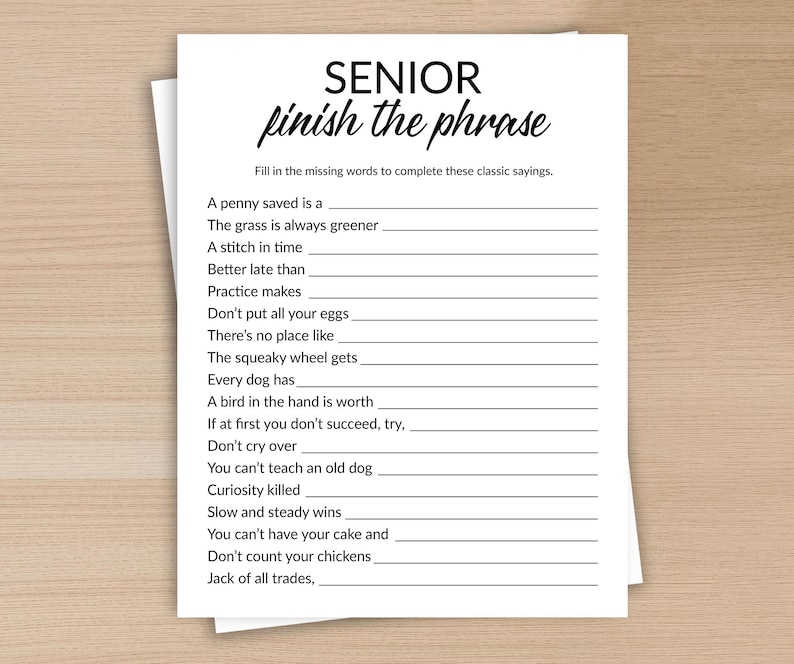 Senior Finish the Phrase Game, Games for Seniors, Elderly Care, Senior ...