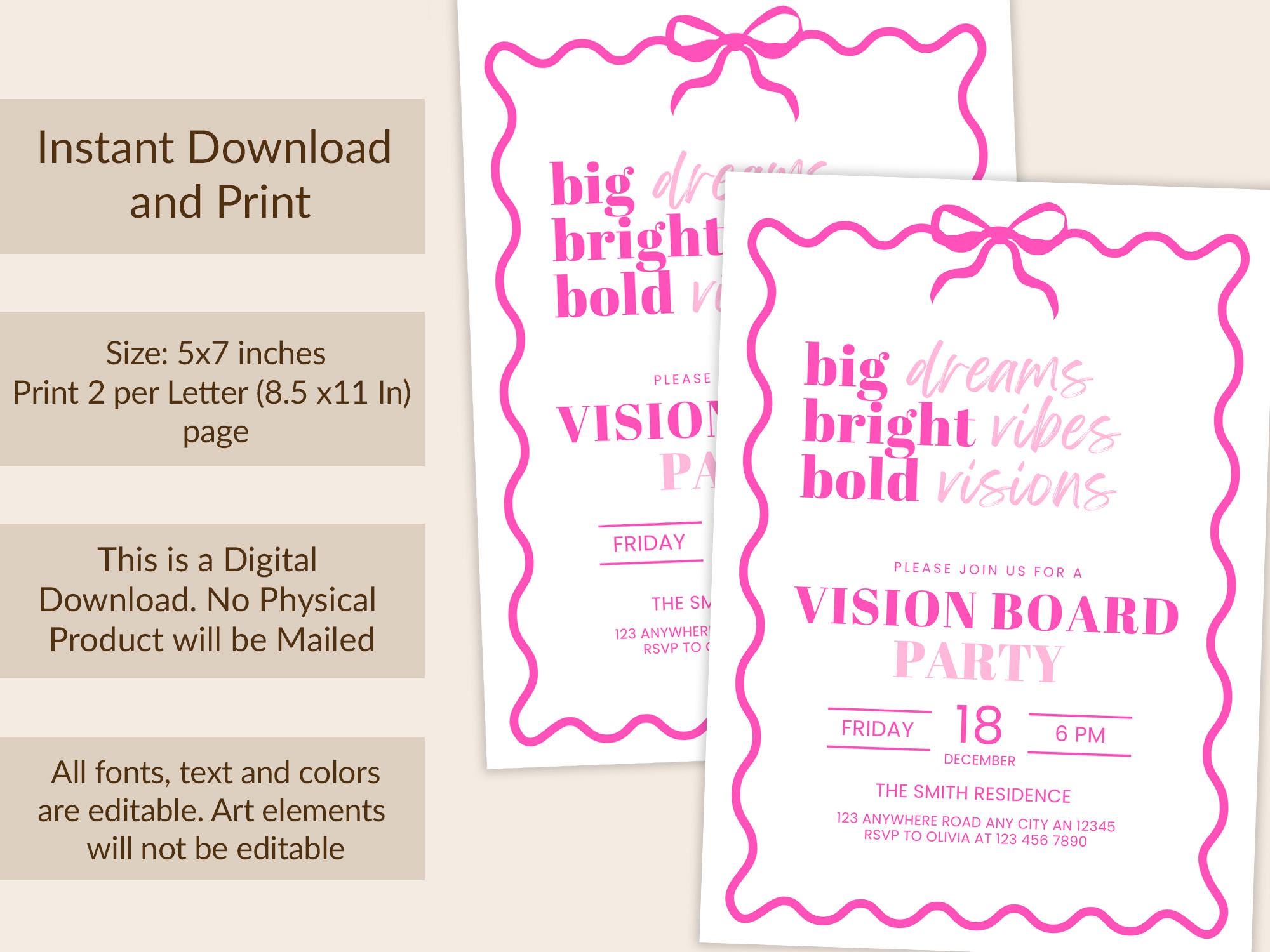 Vision Board Party Invite, Printable Party, Editable Vision Board Night ...