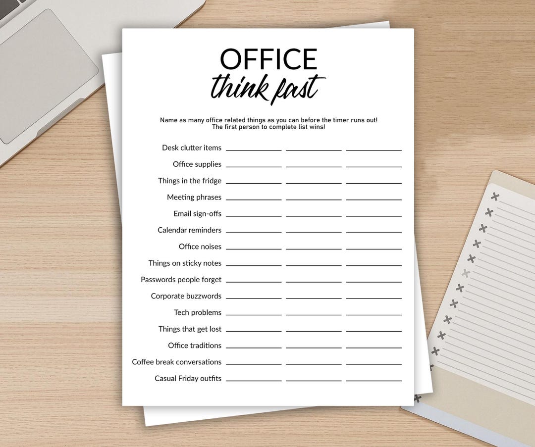 Office Think Fast Printable, Fun Office Team Building Game Activity ...