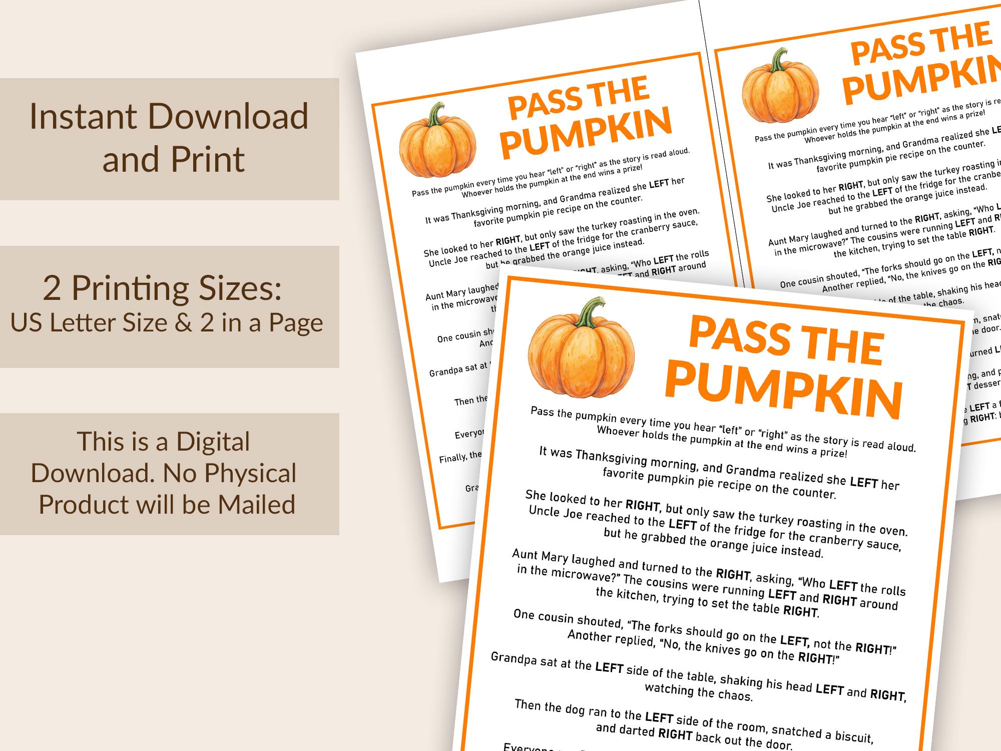 Pass the Pumpkin Game Printable, Autumn Fall Party Game, Thanksgiving ...