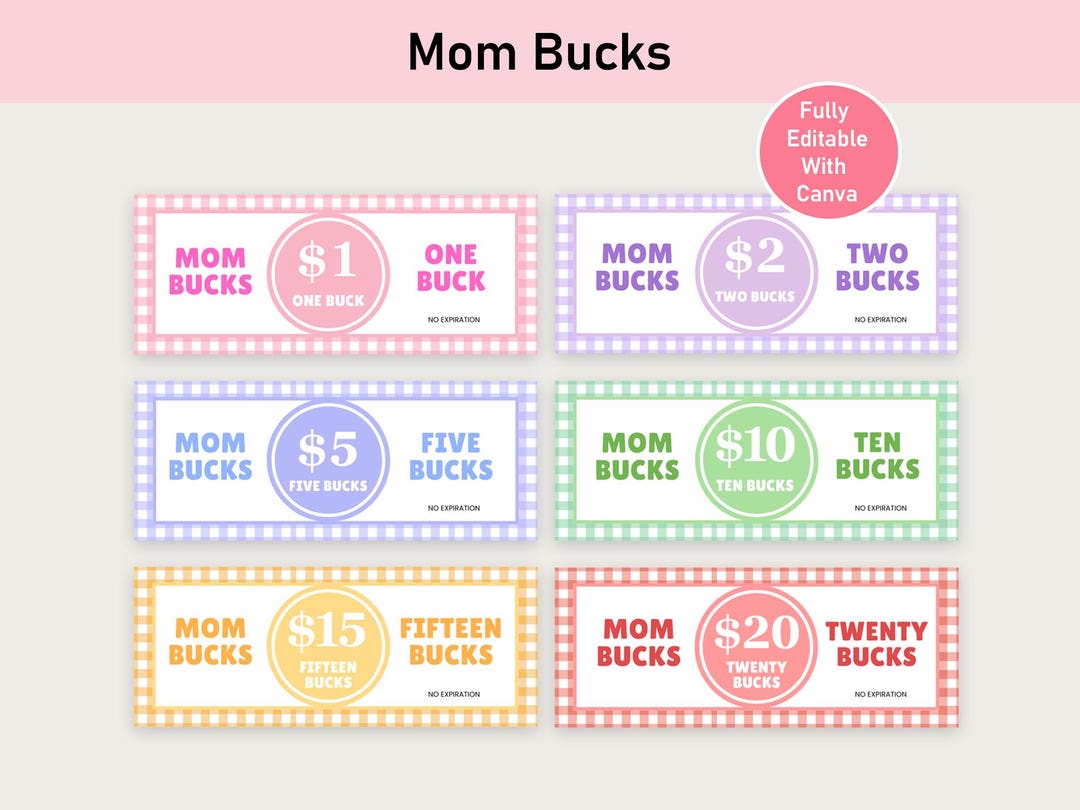 Editable Mom Bucks Template, Printable Printable Reward Money, Behavior ...