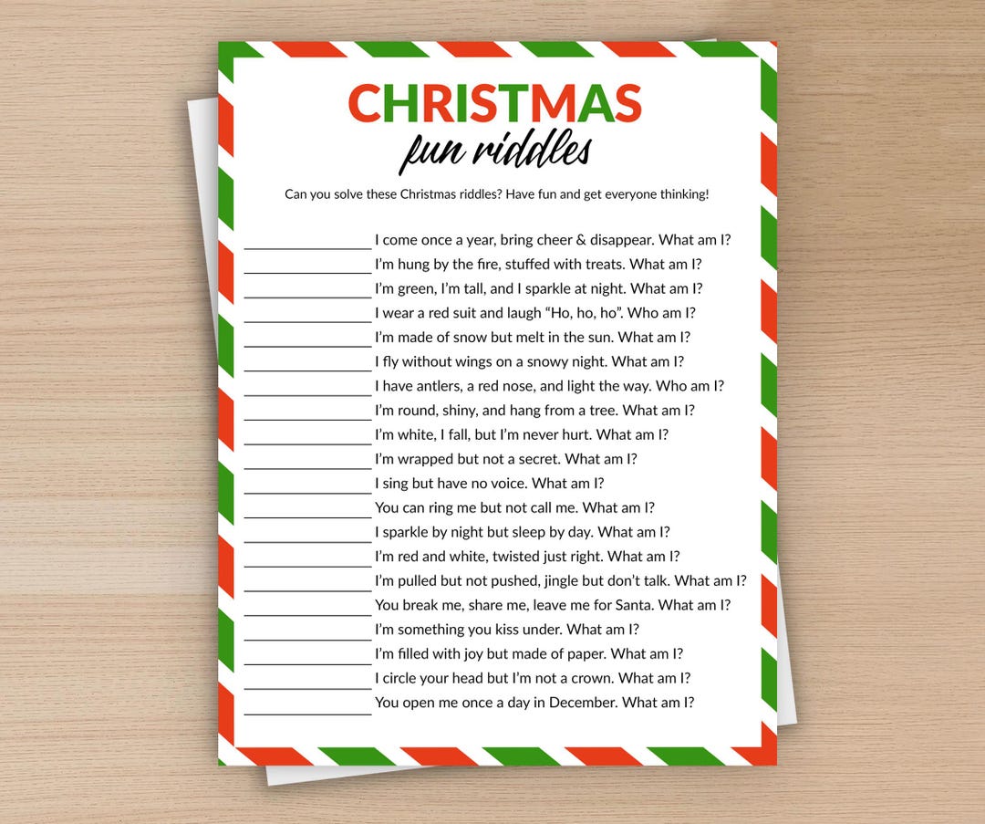 Christmas Fun Riddles Game Printable, Christmas Trivia Game, Christmas ...