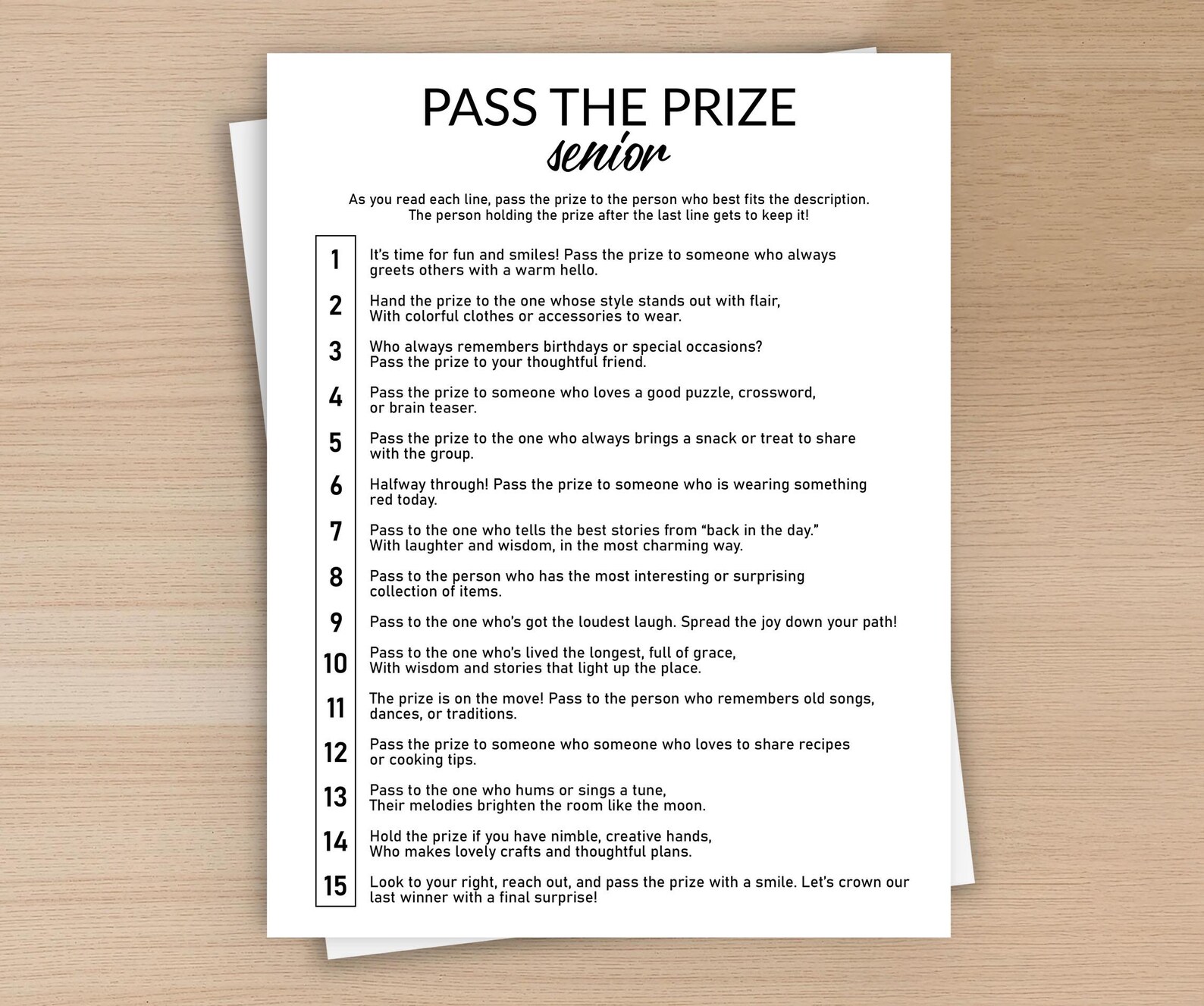 Senior Pass the Prize Game, Games for Seniors, Elderly Care, Senior ...